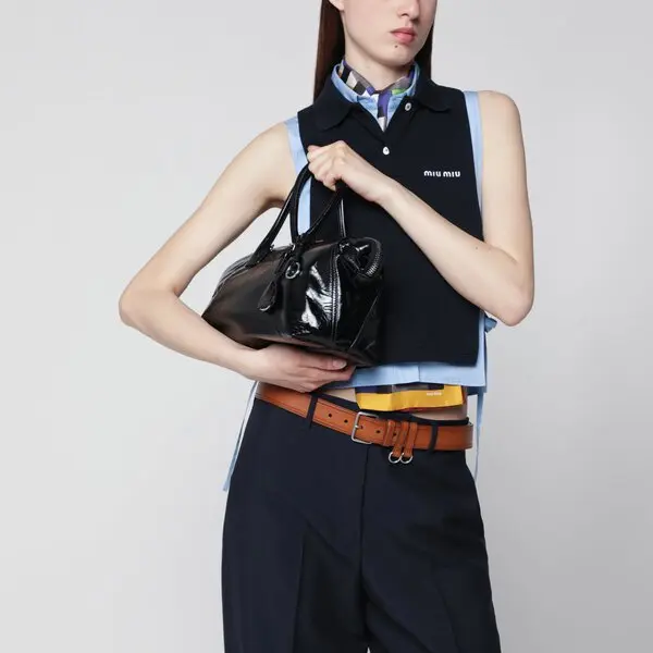 Miu Miu Glossy Leather Handbag - Black