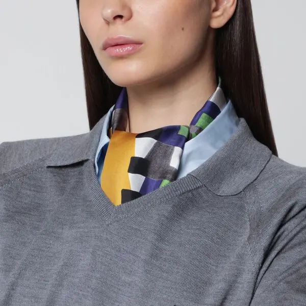 Miu Miu Printed Silk Twill Scarf Indigo/mustard