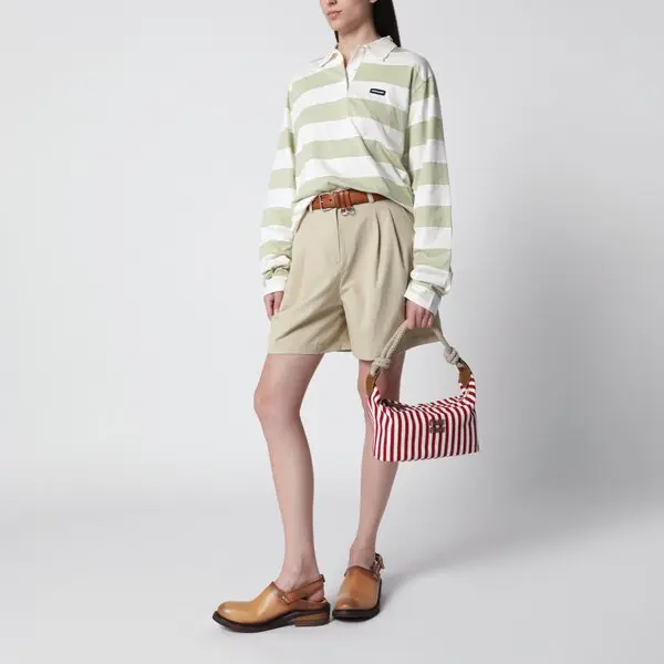 Miu Miu Striped Canvas Bag With Knotted Rope Handle - Red