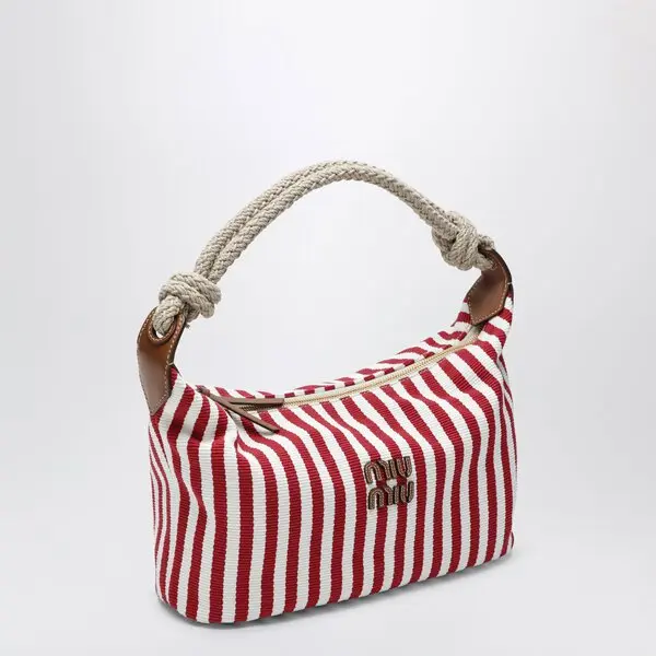 Miu Miu Striped Canvas Bag With Knotted Rope Handle - Red