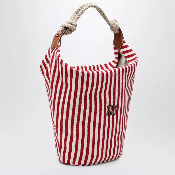 Miu Miu Striped Canvas Bag With Knotted Rope Handle - Red