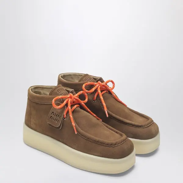 Miu Miu Suede Platform Ankle Boots With Orange Laces - Brown