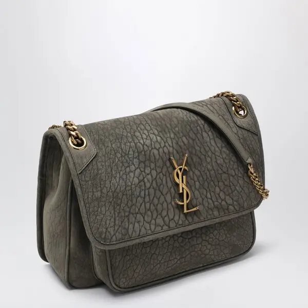 Saint Laurent Niki Crossbody Bag In Lambskin Leather - Grey