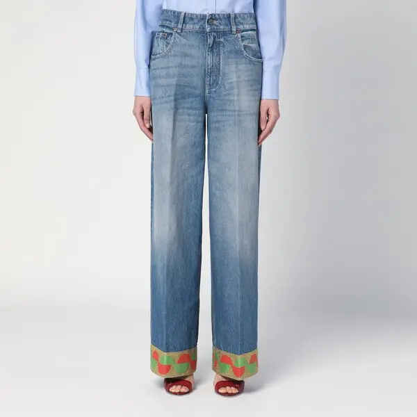 Valentino Garavani High-waisted Jacquard Trim Jeans - Blue