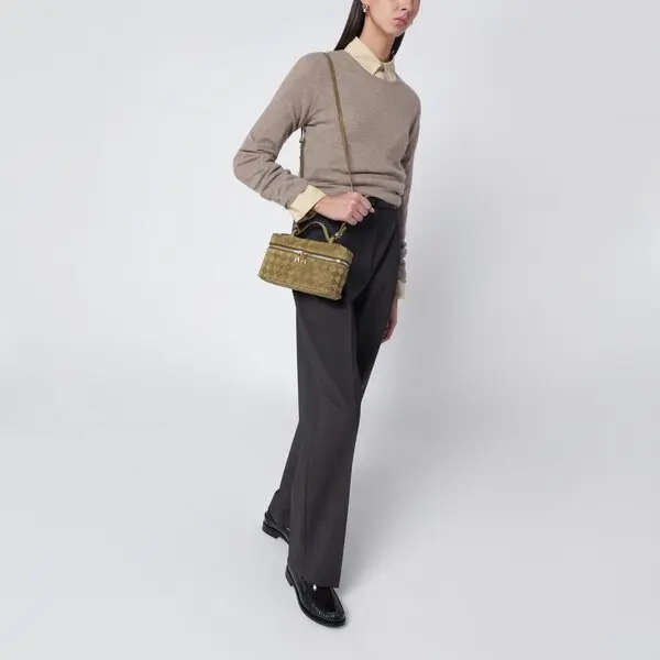 Bottega Veneta Mud Suede Intrecciato Vanity Case Bag - Beige