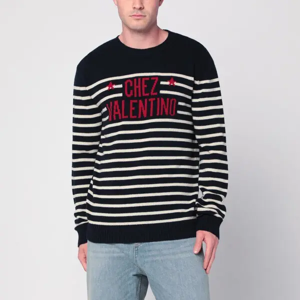 Valentino Garavani Virgin Wool Sweater With Jacquard Motif - Blue