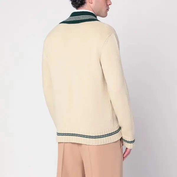 Valentino Garavani Virgin Wool V-neck Sweater With Le Chien De La Maison Embroidery - Beige