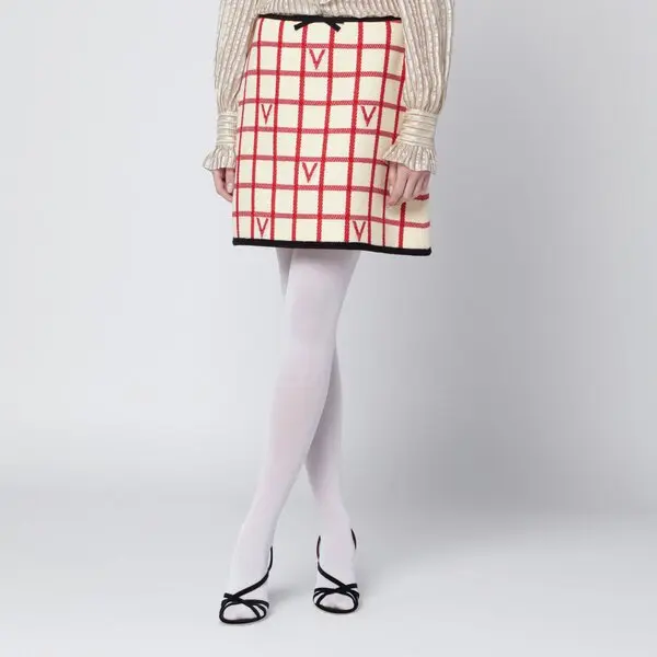 Valentino Garavani Check Vlogo Wool Blend Skirt
