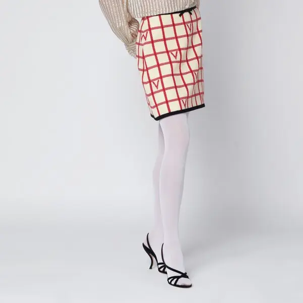 Valentino Garavani Check Vlogo Wool Blend Skirt