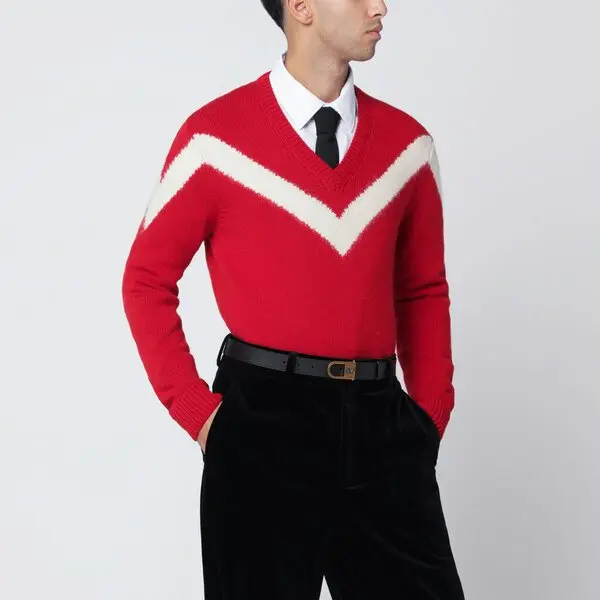 Valentino Garavani V-neck Wool Sweater With Vlogo Bow Detail - Red