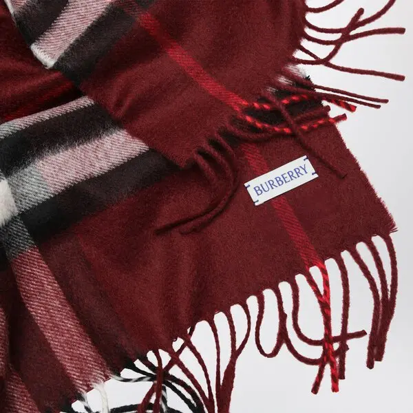 Burberry Burgundy Cashmere Scarf With A Checked Pattern - Red