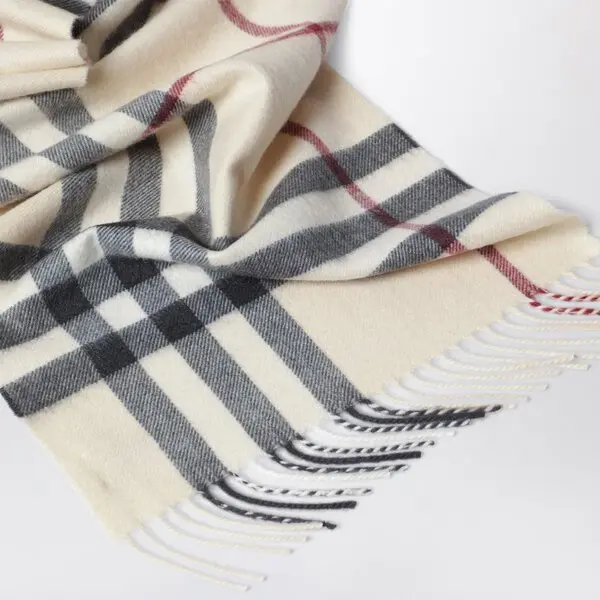 Burberry Check Cashmere Scarf In Stone - Grey