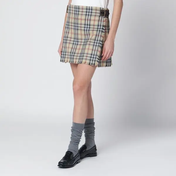 Burberry Check Wool Mini Kilt - Beige