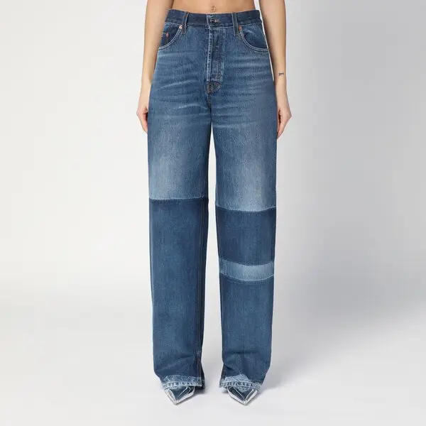 Gucci Two-tone Wide-leg Jeans With Stone-washed Treatment - Blue