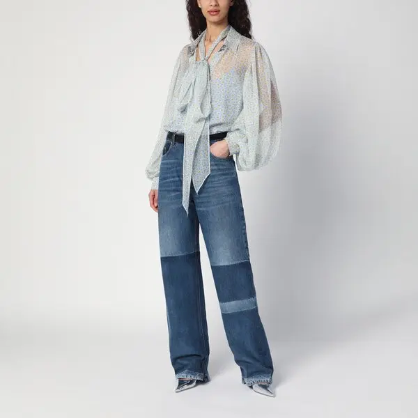 Gucci Two-tone Wide-leg Jeans With Stone-washed Treatment
