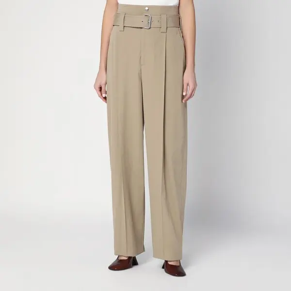 Bottega Veneta Sand Cotton Blend Belted Trousers - Beige