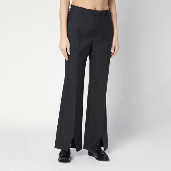 Gucci Wool Trousers With Embroidered Logo - Grey