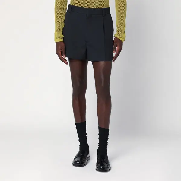 Gucci Wool Twill Shorts With Embossed Logo - Grey