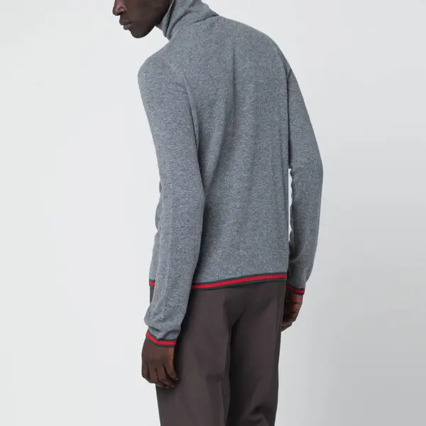 Gucci Grey Cashmere Turtleneck Sweater With Web Motif Trims
