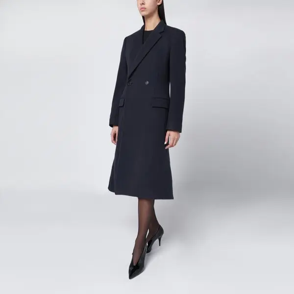 Balenciaga Navy Wool Midi Godet Coat - Blue