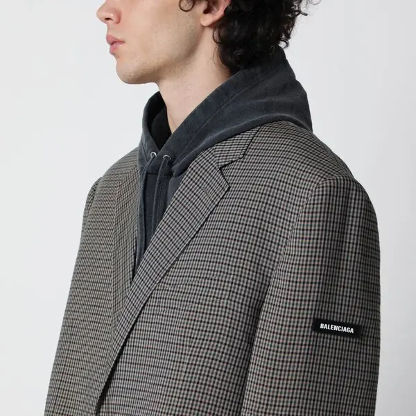Balenciaga Khaki And Brown Gingham Single-breasted Jacket