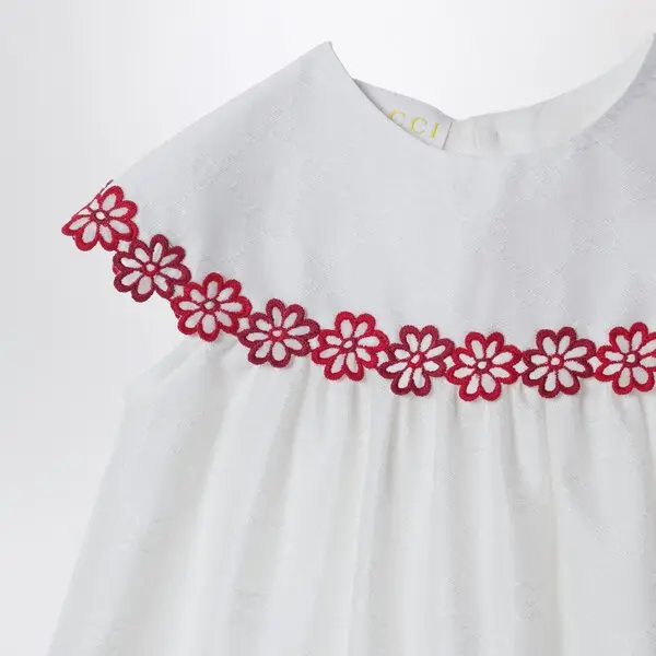 Gucci Gg Jacquard Cotton Dress With Embroidered Daisies