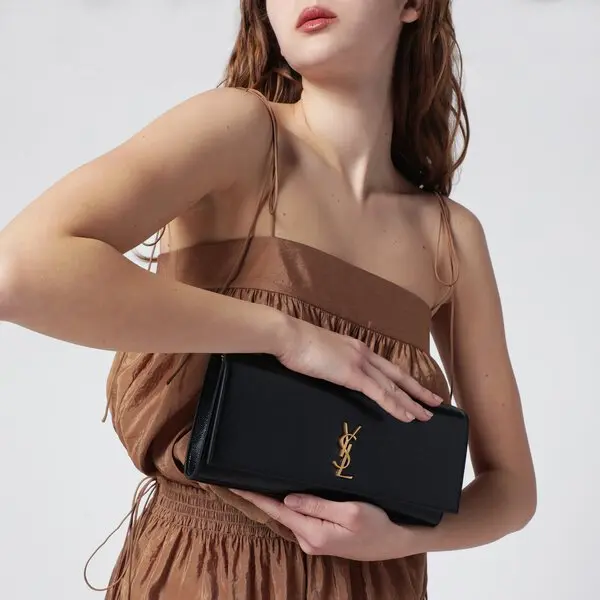 Saint Laurent Kate Clutch In Grain De Poudre Leather - Black