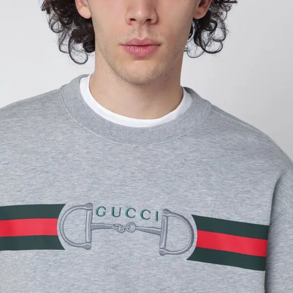 Gucci Mélange Brushed Cotton Jersey Sweatshirt With Logo Print And Web Stripe
