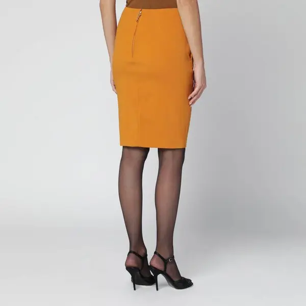 Saint Laurent Ochre Yellow Satin Pencil Skirt - Orange