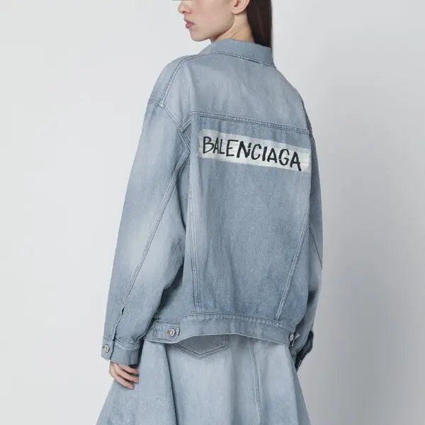 Balenciaga Vintage-effect Denim Jacket With Masking Tape Motif