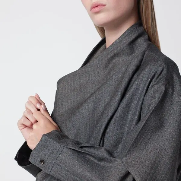 Bottega Veneta Mélange Lightweight Wool Blend Canvas Blouse