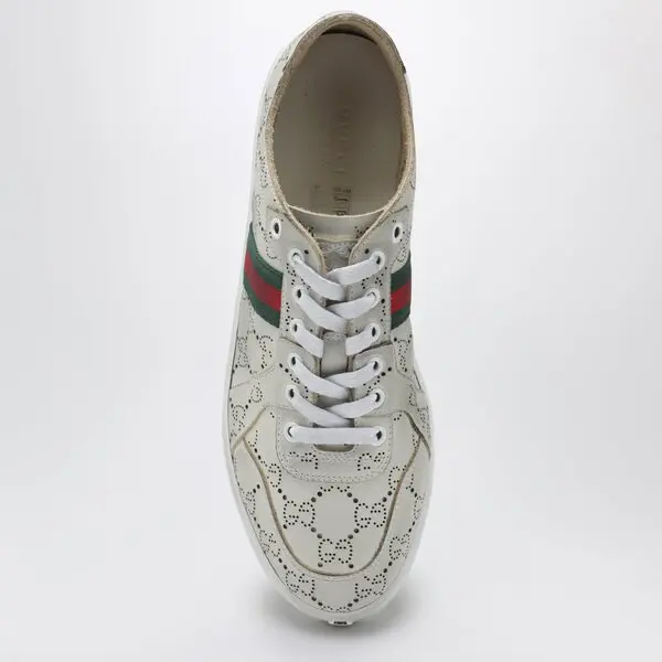 Gucci Leather Sneakers With Laser-cut Gg Motif And Web Detail