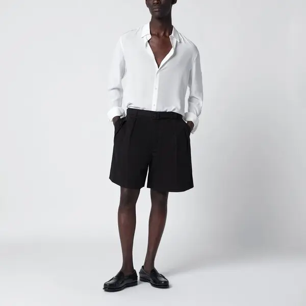 Saint Laurent Belted Bermuda Shorts In Corone Fabric