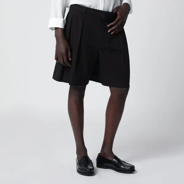 Saint Laurent Belted Bermuda Shorts In Corone Fabric