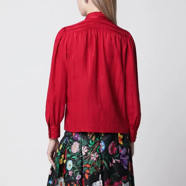 Gucci Silk Jacquard Shirt With Interlocking Gg Chain Motif