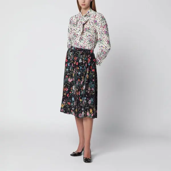 Gucci Printed Silk Shirt With Bow - Multicolor