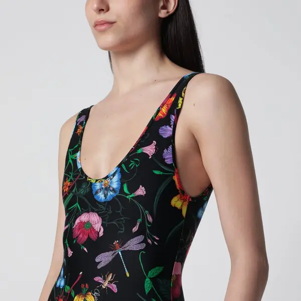 Gucci Sparkling Jersey Swimsuit With Flora Print - Multicolor