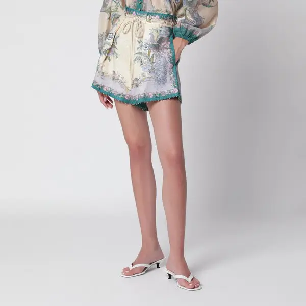 Zimmermann Linen Shorts With Floral Motif - Multicolor