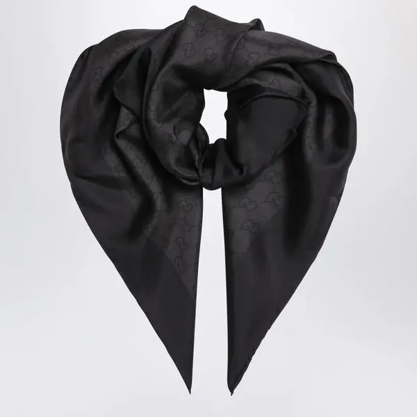 Gucci Printed Silk Twill Carré With Gg Print - Black