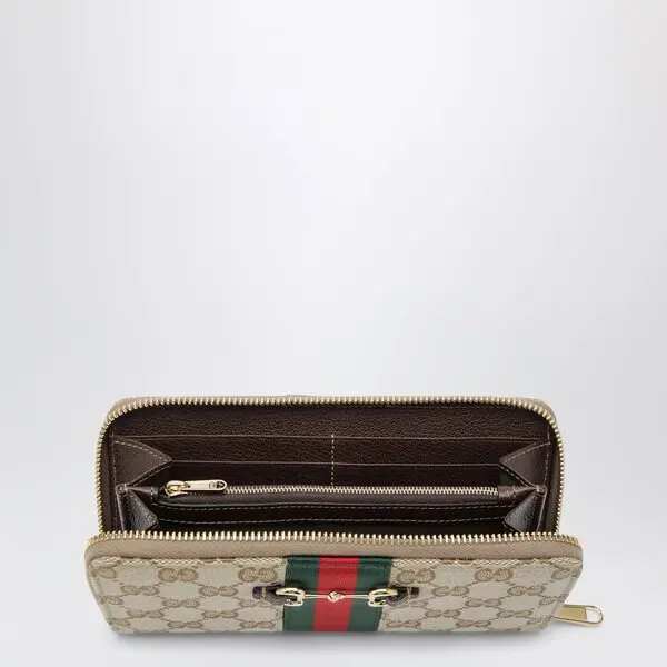 Gucci Horsebit Web Zipped Wallet In Gg Canvas - Beige