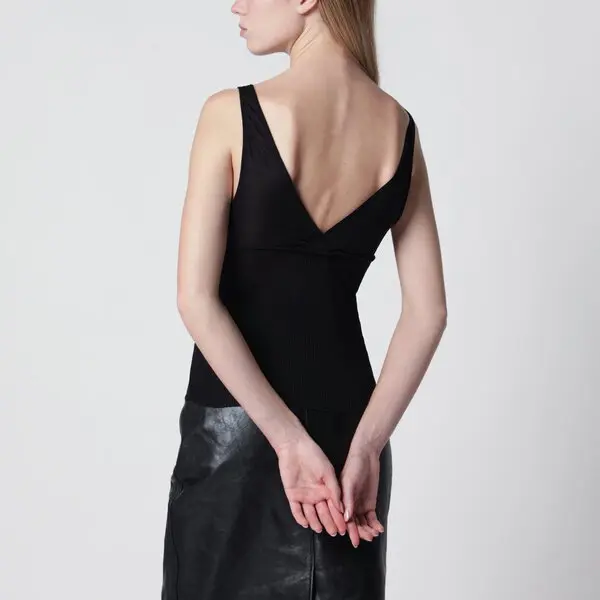 Saint Laurent Cassandre Ribbed Silk Jersey Tank Top - Black