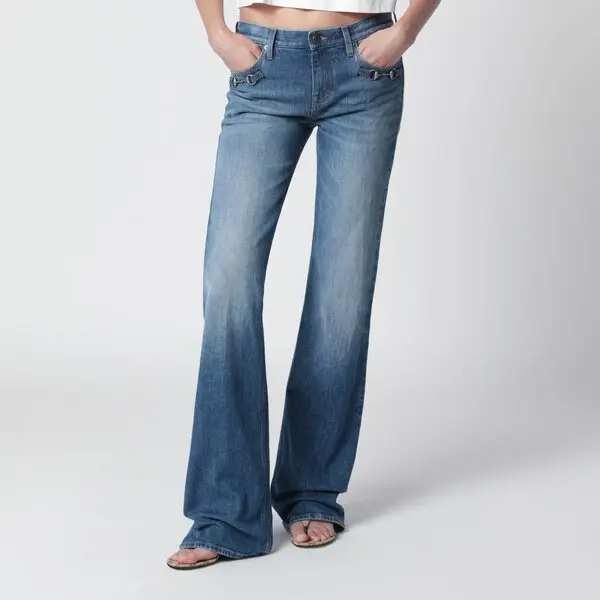 Gucci Low-rise Flare Jeans With Horsebit Detail - Blue