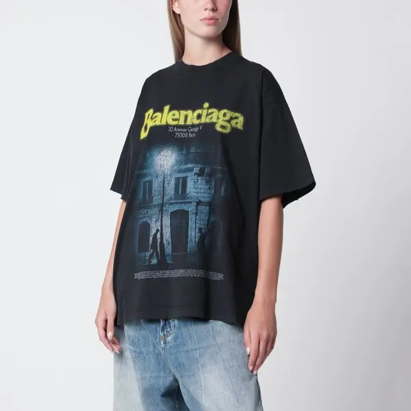 Balenciaga Oversized Logo Print T-shirt - Black