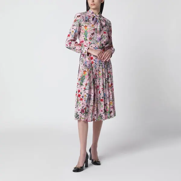 Gucci Flora Print Silk Shirt Dress - Multicolor