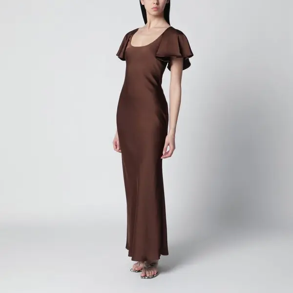 ROTATE BY BIRGER CHRISTENSEN Long Flutter Sleeve Satin Dress