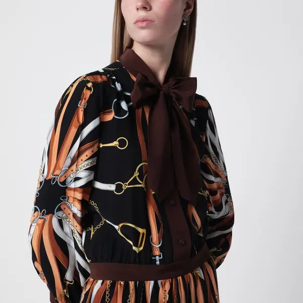 Gucci Equestrian Print Silk Shirt Dress - Black