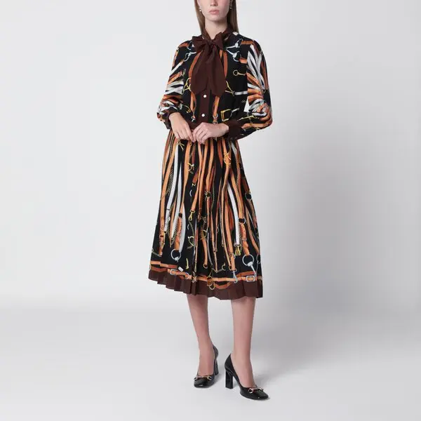 Gucci Equestrian Print Silk Shirt Dress - Black