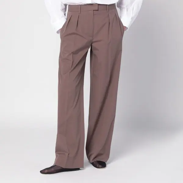 THE ROW Taupe Cotton Tailored Pleated Trousers - Brown