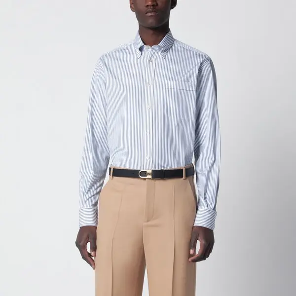 Valentino Garavani Ivory Shirt With And Blue Stripes - Light Blue