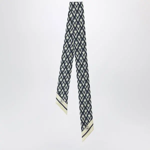 Valentino Garavani Tout La V Bandeau Scarf In Ivory / Silk - Blue